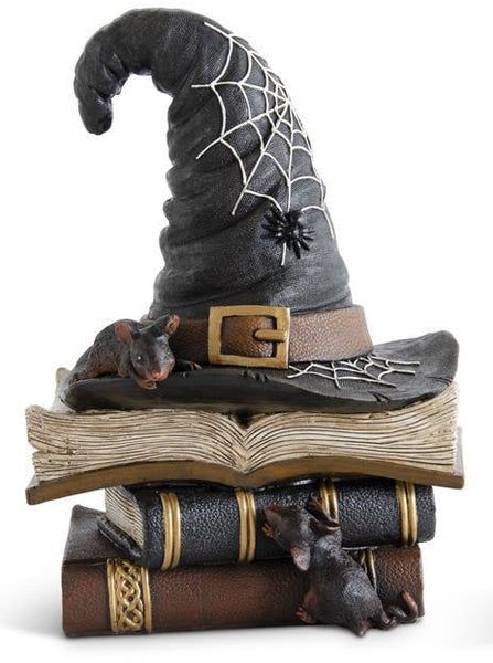 Witch's Spellbook Stack with Witch Hat and Mice, Rats - TheHolidayBarn.com