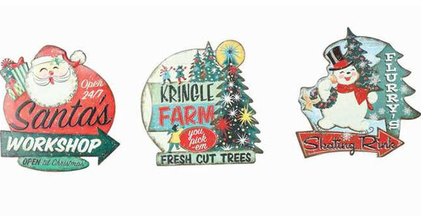 Retro Tin Christmas Signs - TheHolidayBarn.com